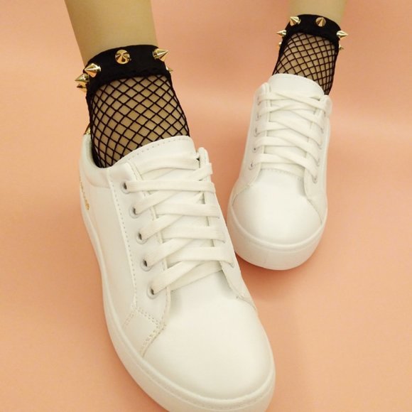 Accessories | Edgy Gold Studded Black Fishnet Mesh Ankle Socks | Poshmark